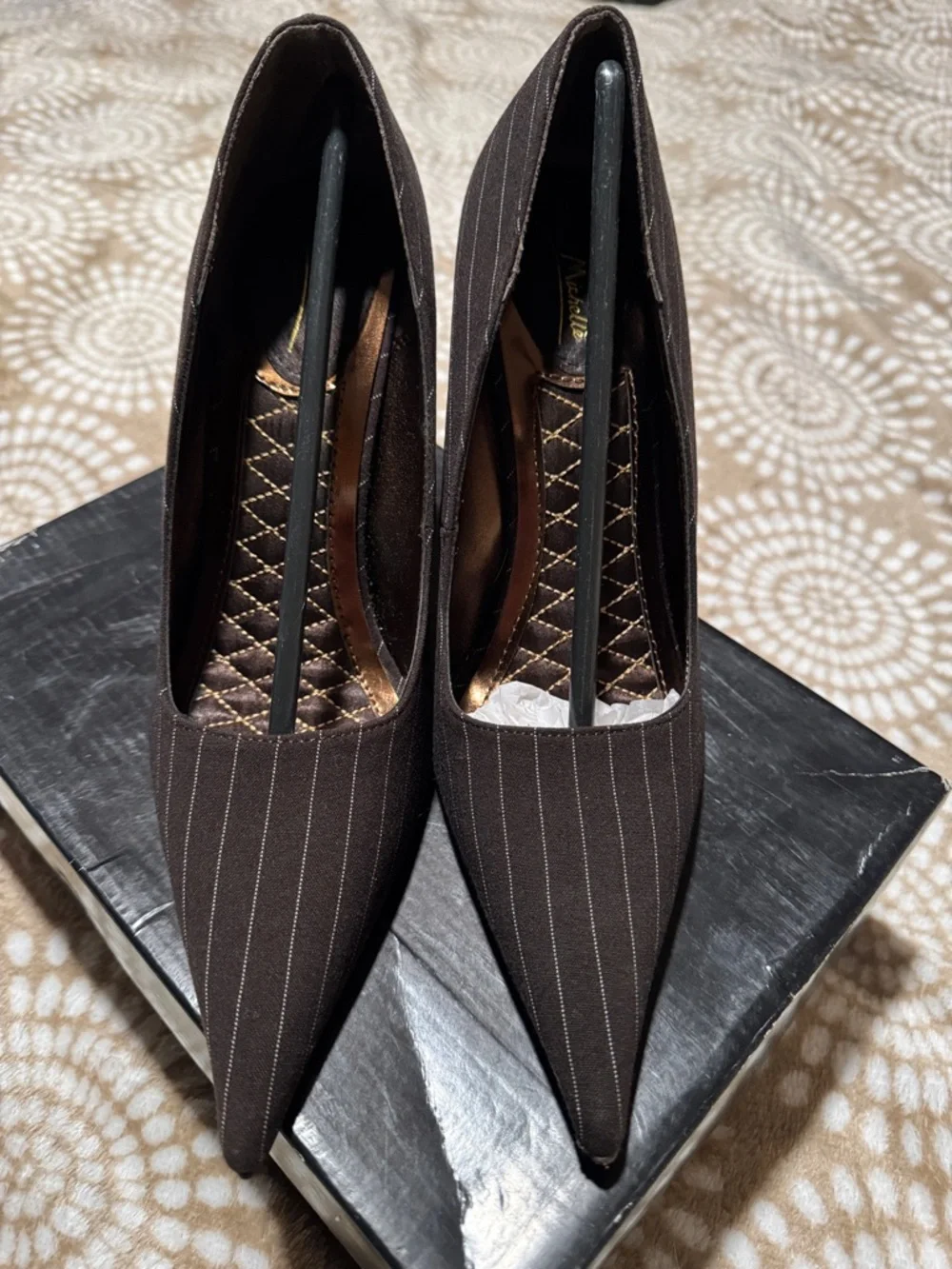 Anne Michelle | Shoes | Anne Michelle Dark Brown Pinstripe Pointed ...